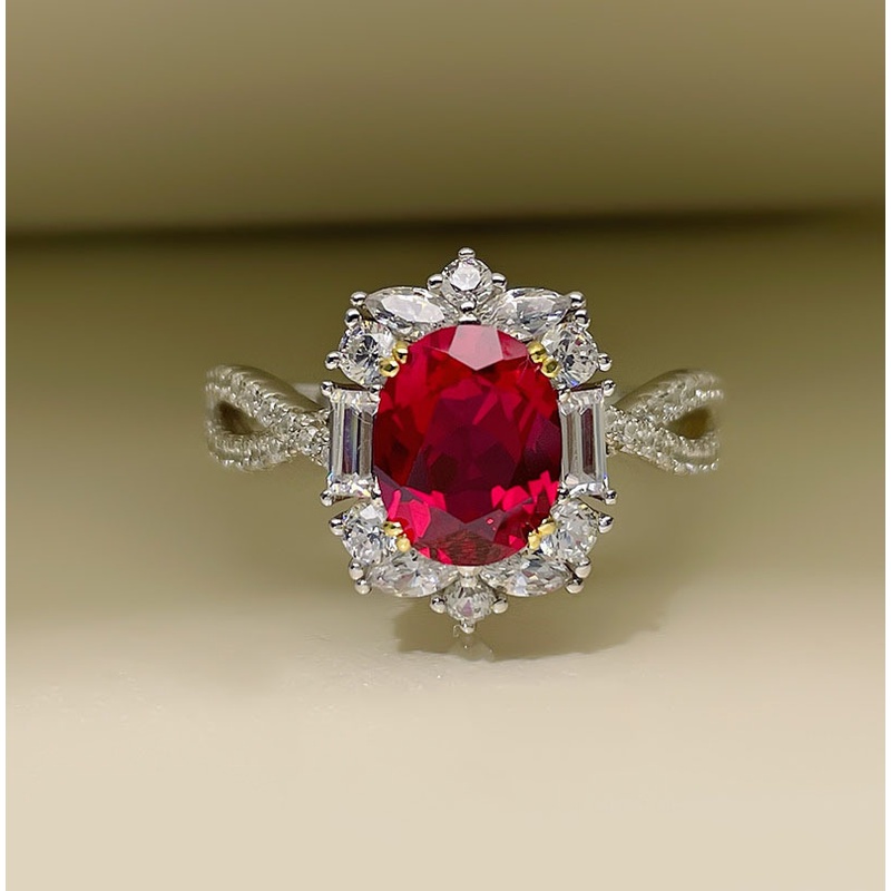 Young Live Broadcast High Ding 3 Carat Artificial Ruby Ring Inlaid ...