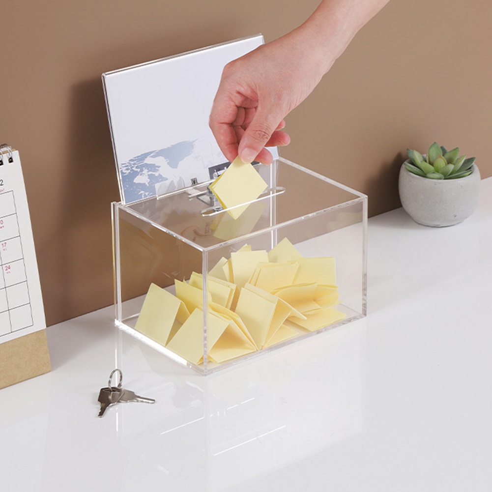 Acrylic Donation Box with Lock and Sign Holder Ballot Suggestion Box ...