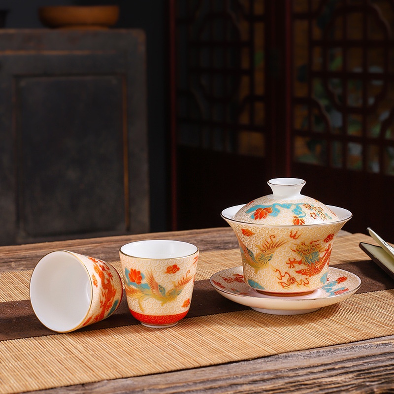 White Jade Cover Teacup Tea Set Suit Household Simple Kung Fu Tea Set ...