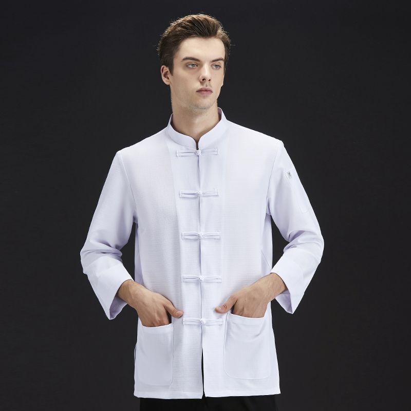 Chef Uniform Linen Long Sleeve Chef Shirt Chinese Restaurant Men Woman ...