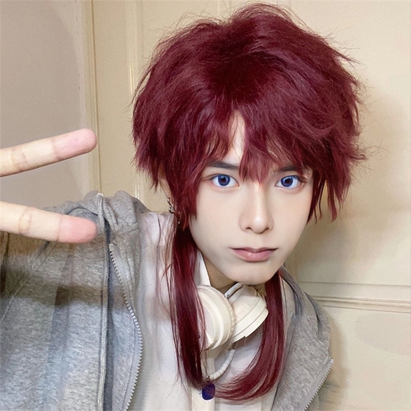 Wig boys red long hair personality trailing mullet head Japanese ...