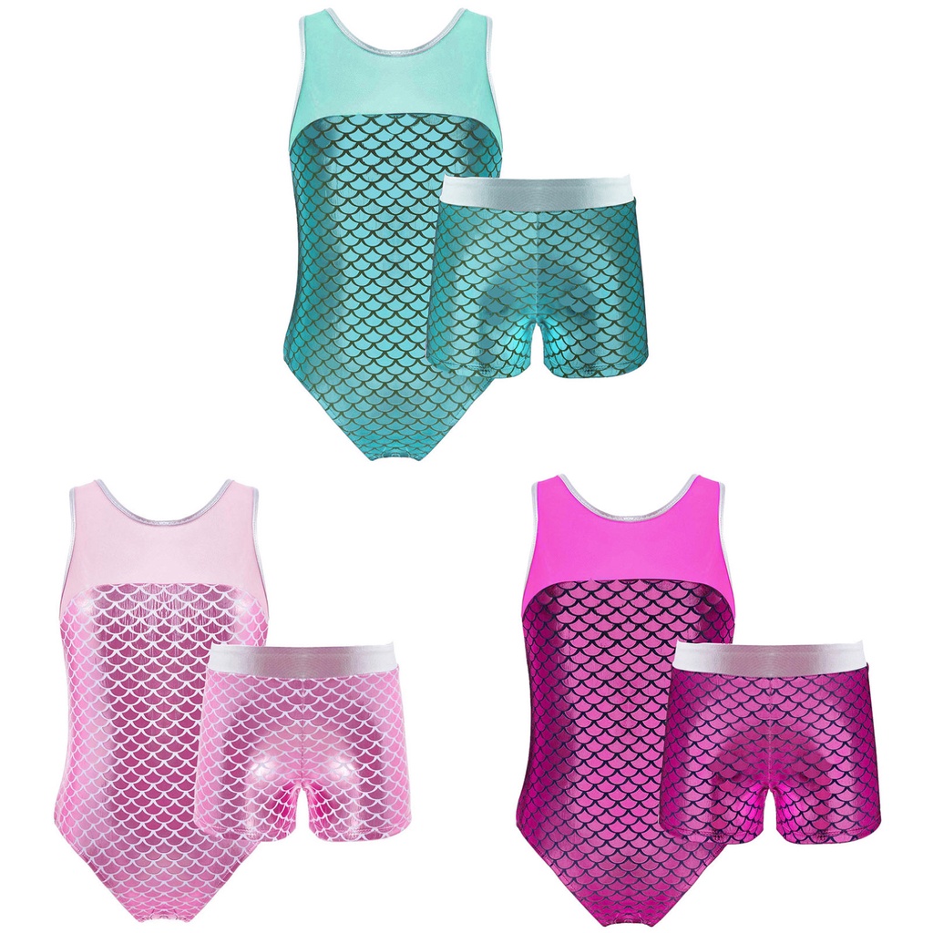 Kids Girls Sleeveless Strappy Back Mesh Patchwork Fish Scales Print ...