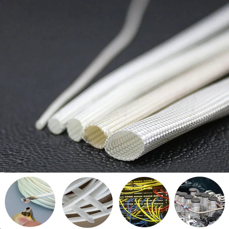 White Braided Soft Fiber Tubing Insulation Cable 600°C High Temperature ...