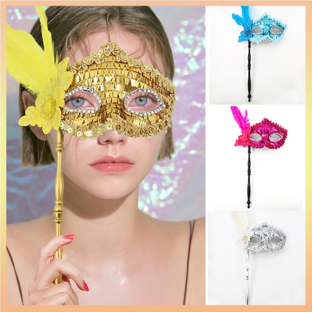 Masquerade Princess Mystique Handheld Removable Side Flower Sequin Half ...