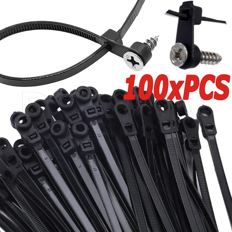 100Pcs Mount Self Locking Loop - Nylon Cable Zip Ties - Wrap Bundle Tie Straps - Screw Hole ...