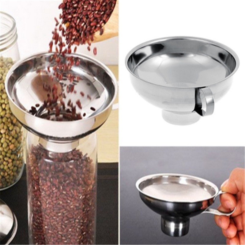 Stainless Steel Funnel Kitchen Gadget Wide Mouth Canning Funnel Hopper ...