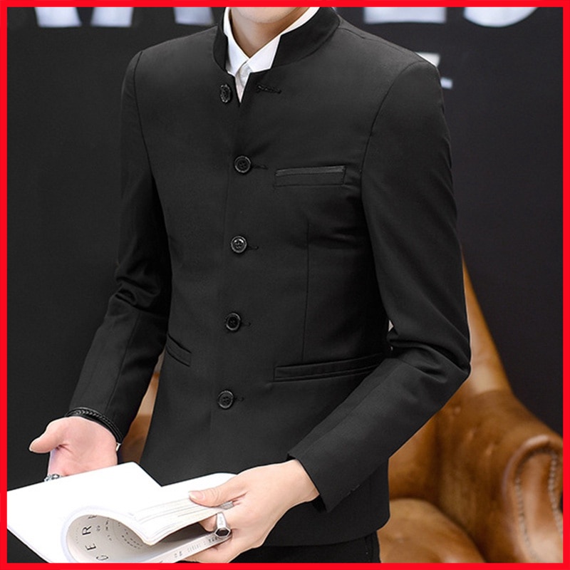 Mandarin Collar Men Mao Jacket Tunic Suit Jacket Chinese Style Mens ...