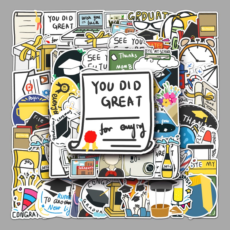 50pcs Graduation Season Label Stickers Creative PVC Graffiti Decals ...