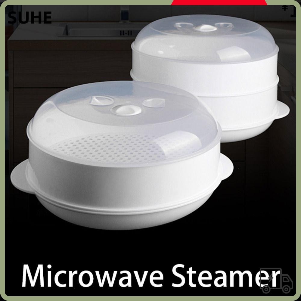 HI-SUHE Plastic Steamer Kitchen Gadget Round With Lid Steamed Dumpling ...