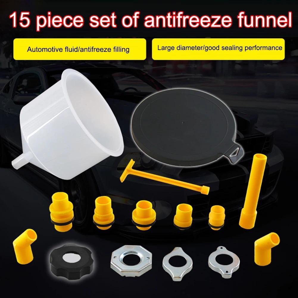 15Pcs Car Radiator Coolant Filling Funnel Kit Spill Proof Gas Oil ...
