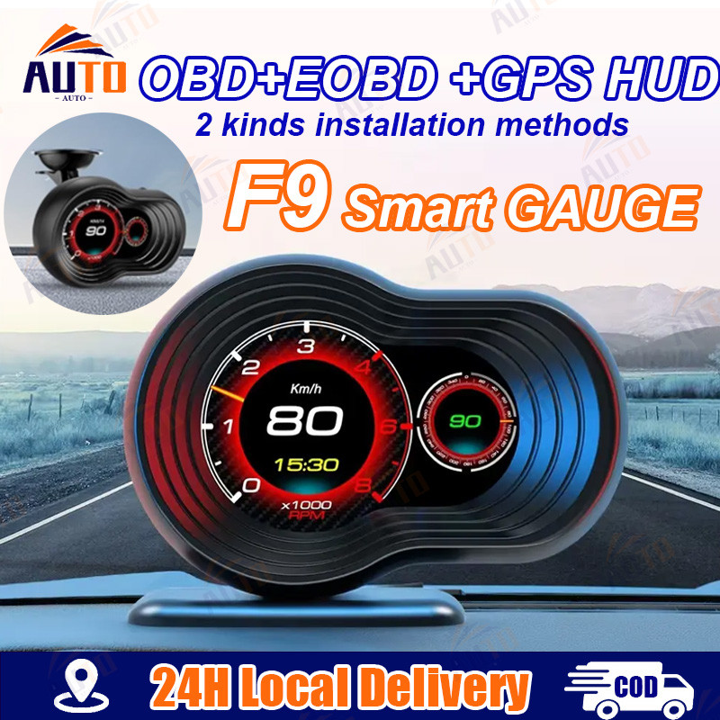 F9 Smart Obd Hud Gauge Adjustable Bracket Speedometer Hud Obd2 Heads Up ...