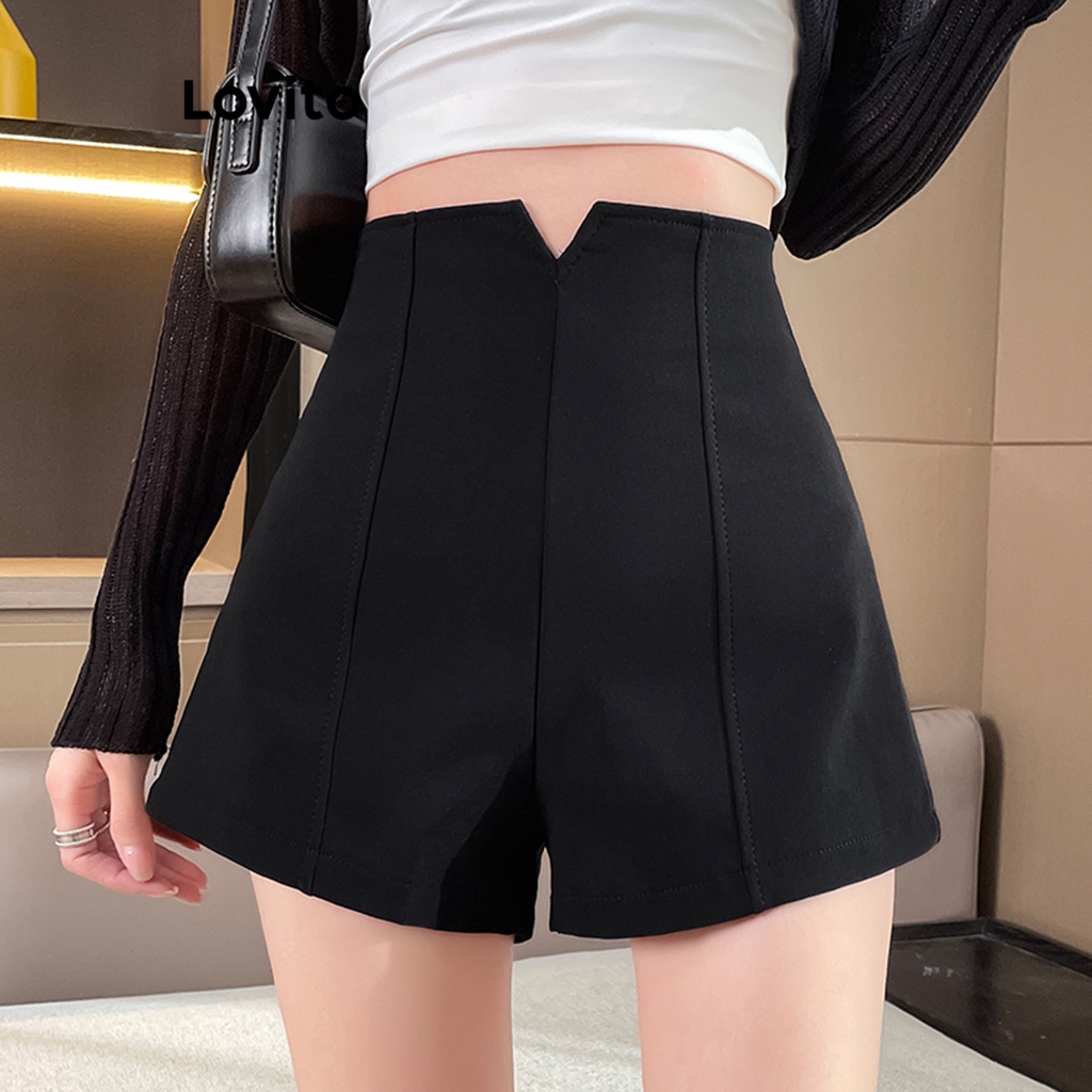 Lovito Women Cut Out Shorts LNE21236 (Black) | Shopee Philippines