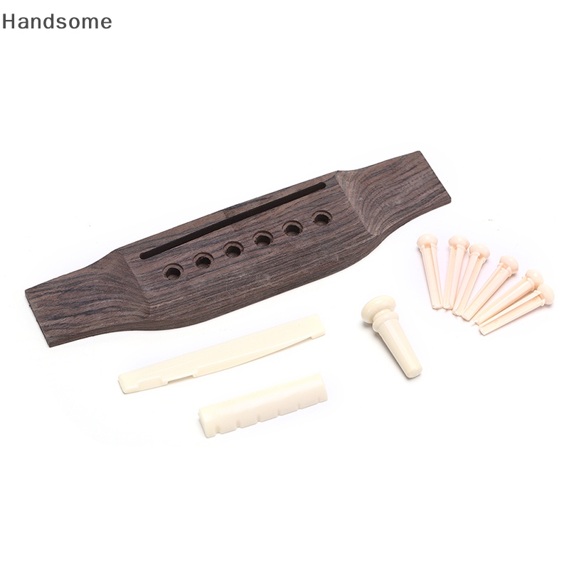 Handsome- 1 Set Acoustic Guitar Bridge + Bone Bridge Pins/Saddle/Nut ...