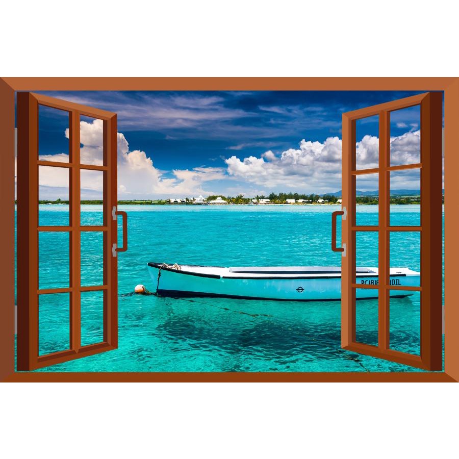 Seaside scenery Sea 3D Window View Sticker Wall Art Vinyl Decal Summer ...