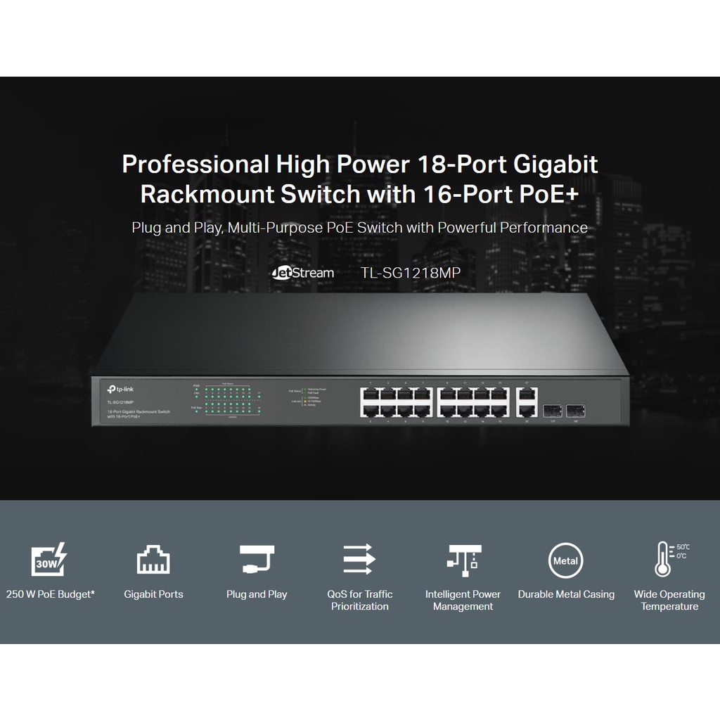 TP-Link TL-SG1218MP Plug & Play 18-Port Gigabit Rackmount Switch with ...