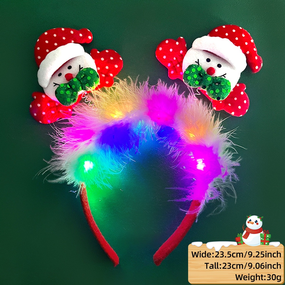 LED Christmas Feather Lighted Headband Santa Claus Elk Glow Hair Band ...