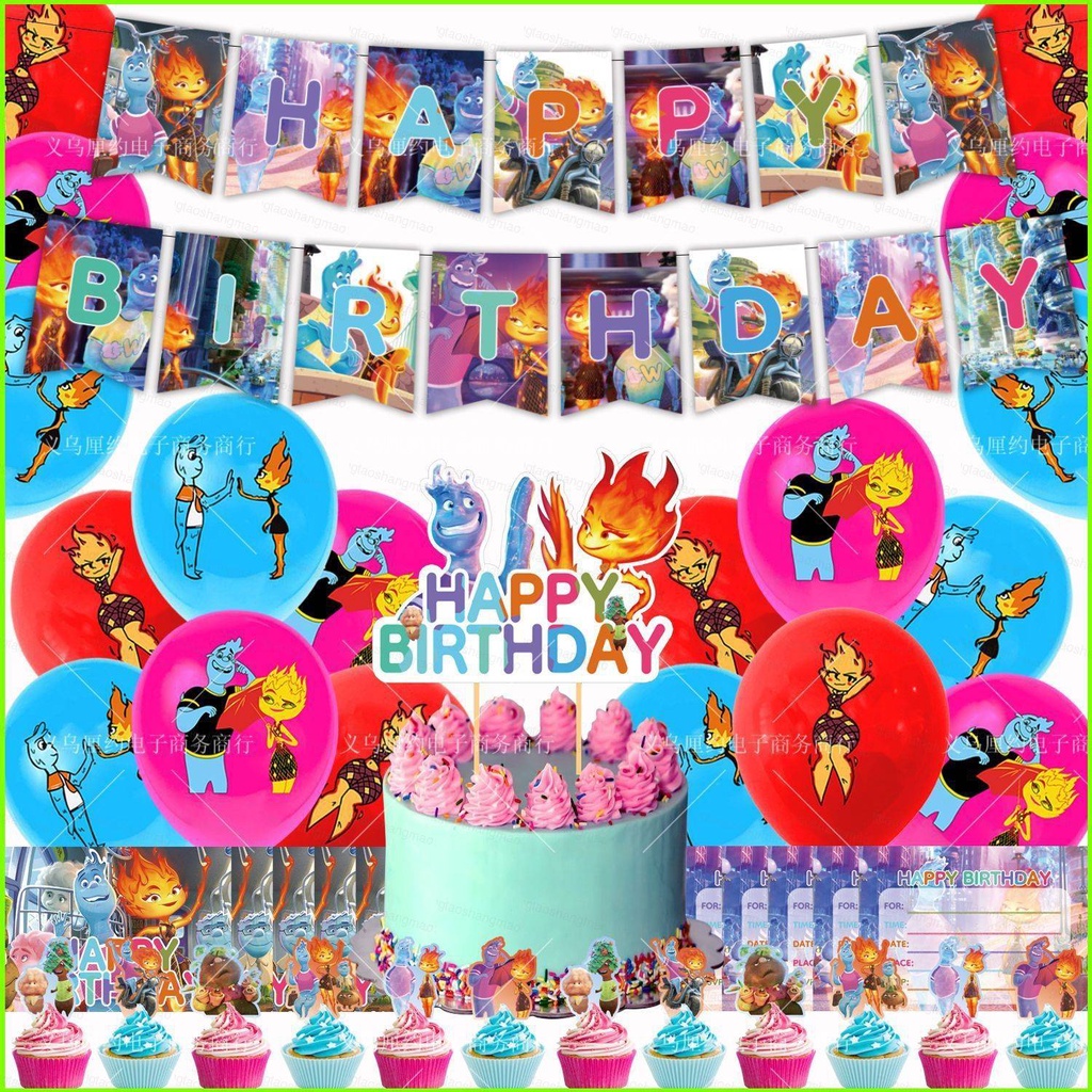 YT1 Elemental Theme kids birthday party decorations banner cake topper ...