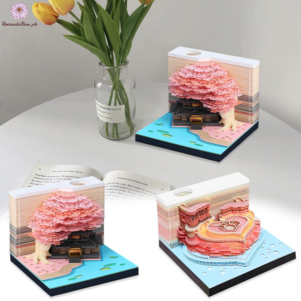 3D Desk Calendar Creative Calendar Memo Pad with LED Lights Pen Holder ...