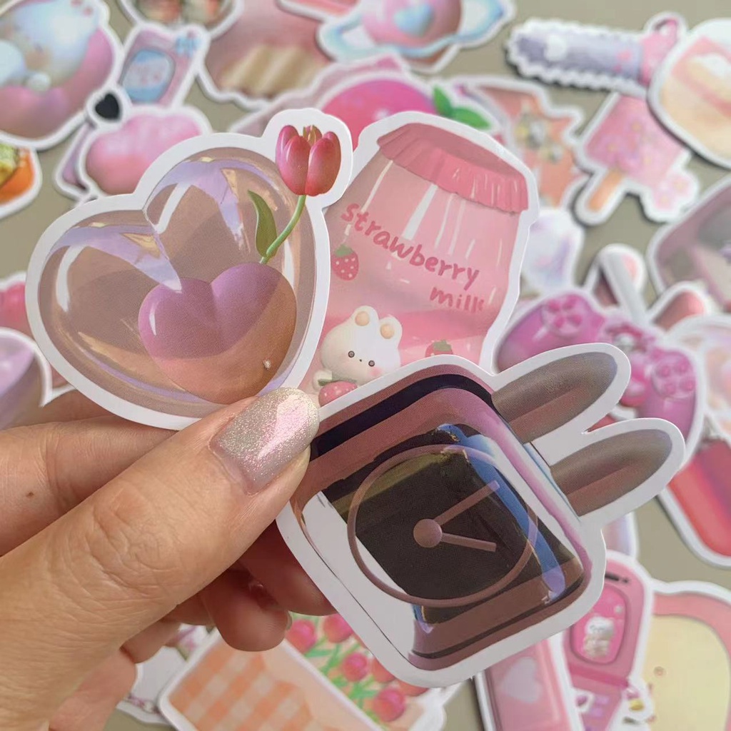 60pcs Cute 3D Pink Stickers Laptop\Phone Decorative Stationery Cartoon ...