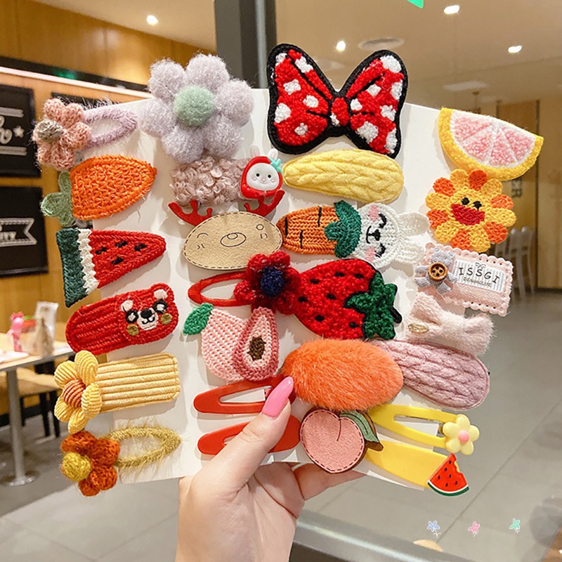 Girls Plush Knit Hair Clip Cute Cartoon Fruit Animal Vegetables Plant ...