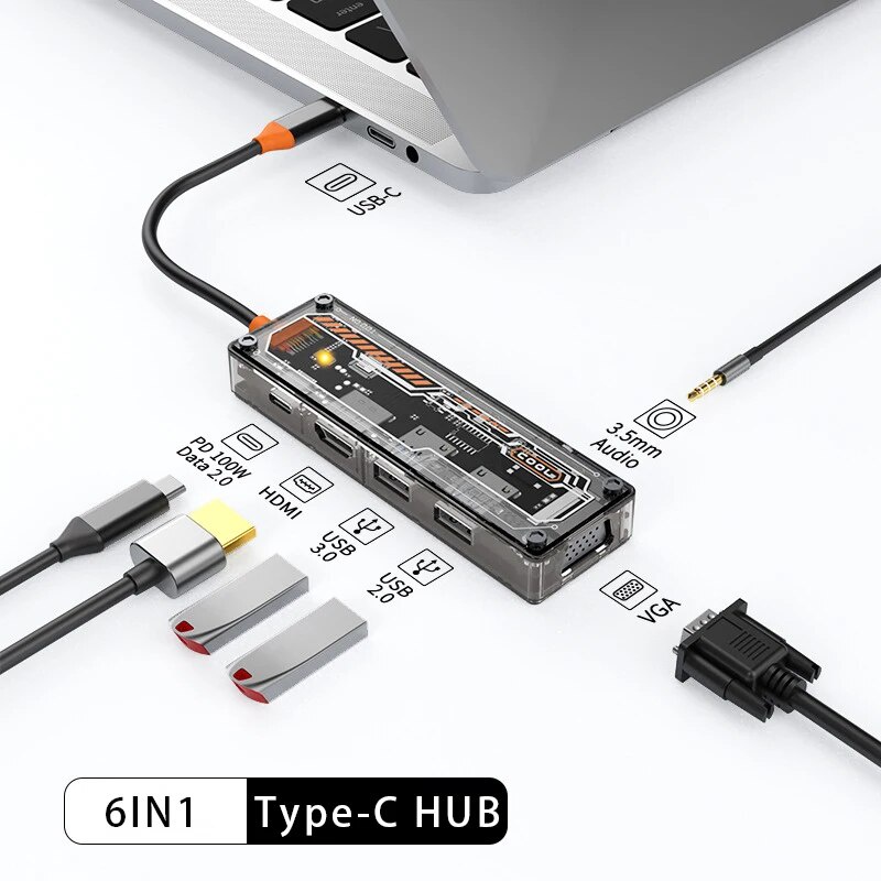 Transparent Wind Typec Docking Station Usb3.0 Hub Splitter 4K ...