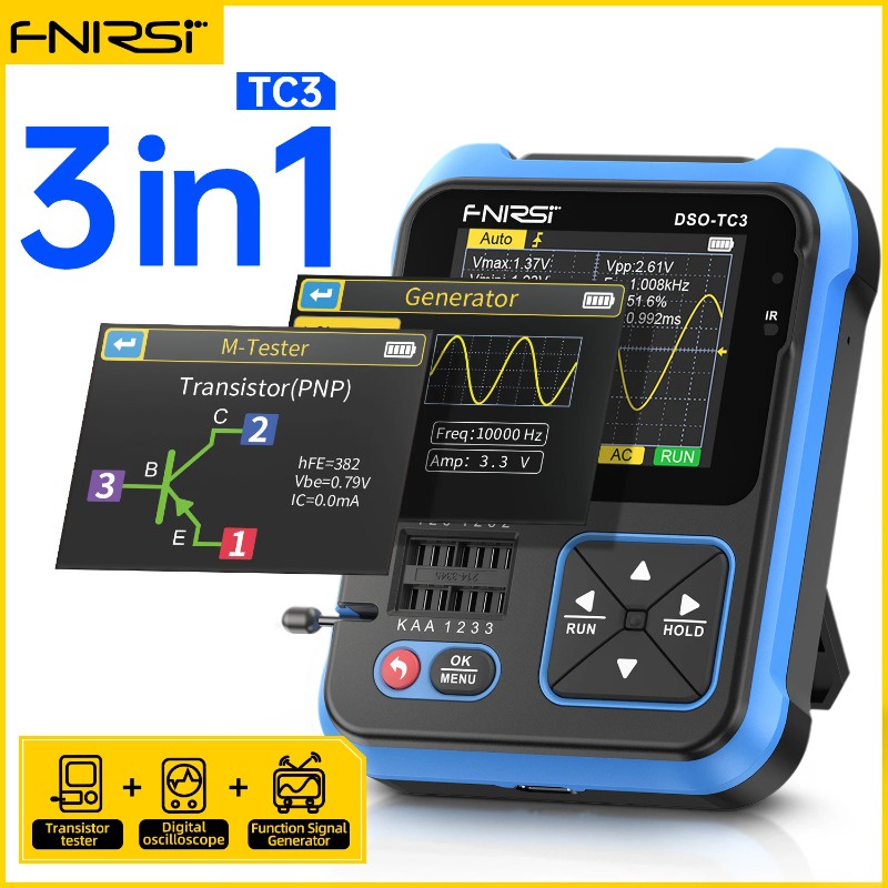 FNIRSI DSO-TC3 Portable Digital Oscilloscope Transistor Tester 3 in 1 ...