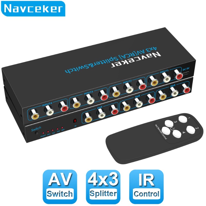 Navceker RCA AV Switch Splitter Box 4 in 3 out AV Audio Video Signal ...