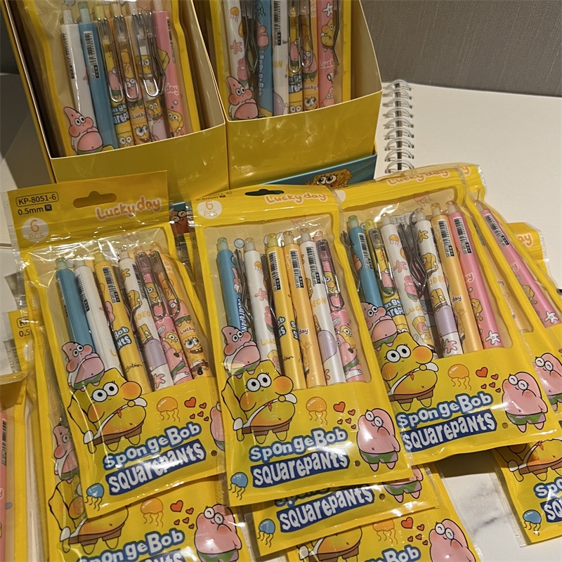 Cartoon Cute SpongeBob Quick Dry Press Pen, Black Ink, Student Writing ...