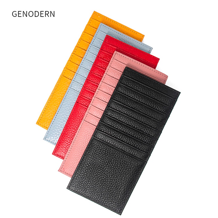 GENODERN Real Leather Long Bank Card Holder First Layer Cowhide Multi ...