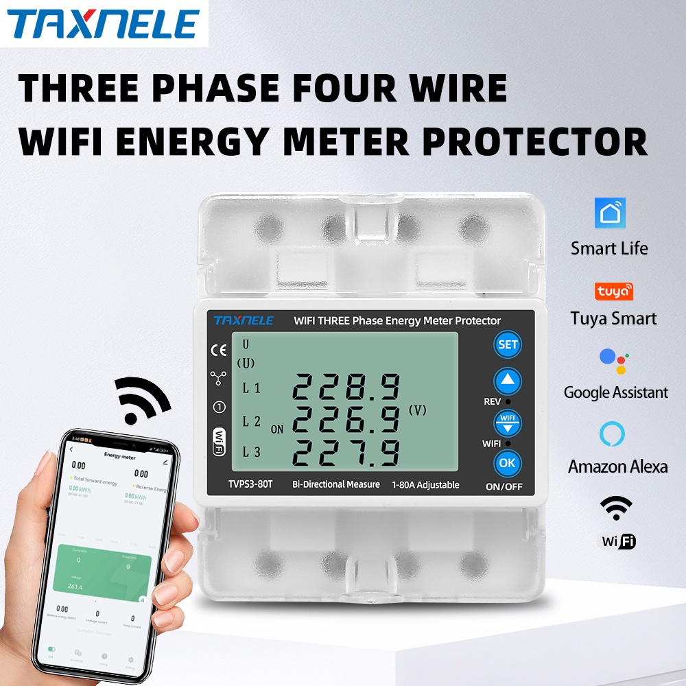 3 phase 380V Tuya WIFI Smart Bidirectional Energy Meter Over Under ...