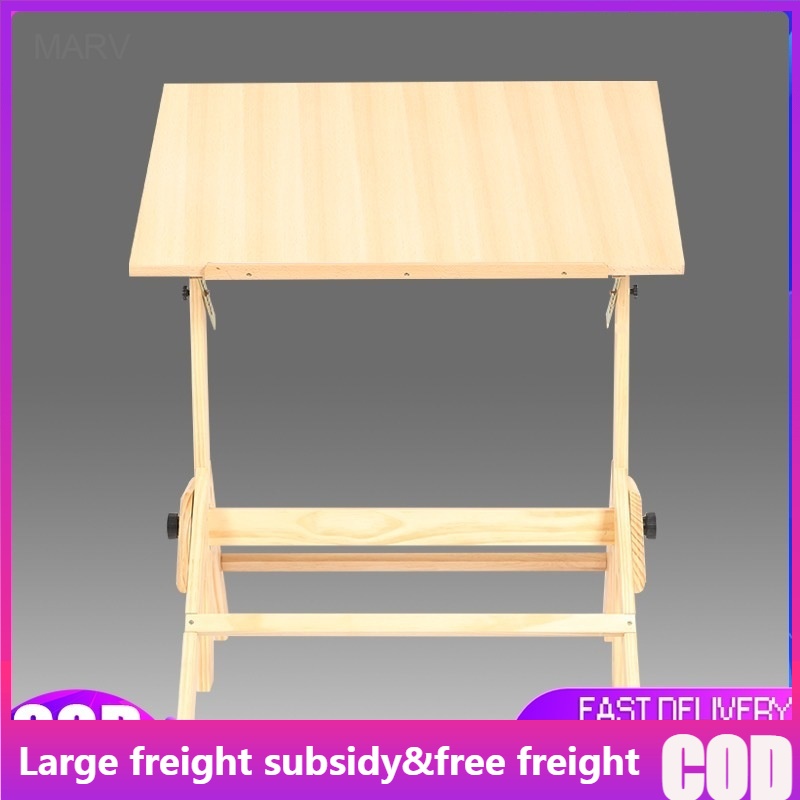 Drafting solid wood table with extra side table drawers and leather ...