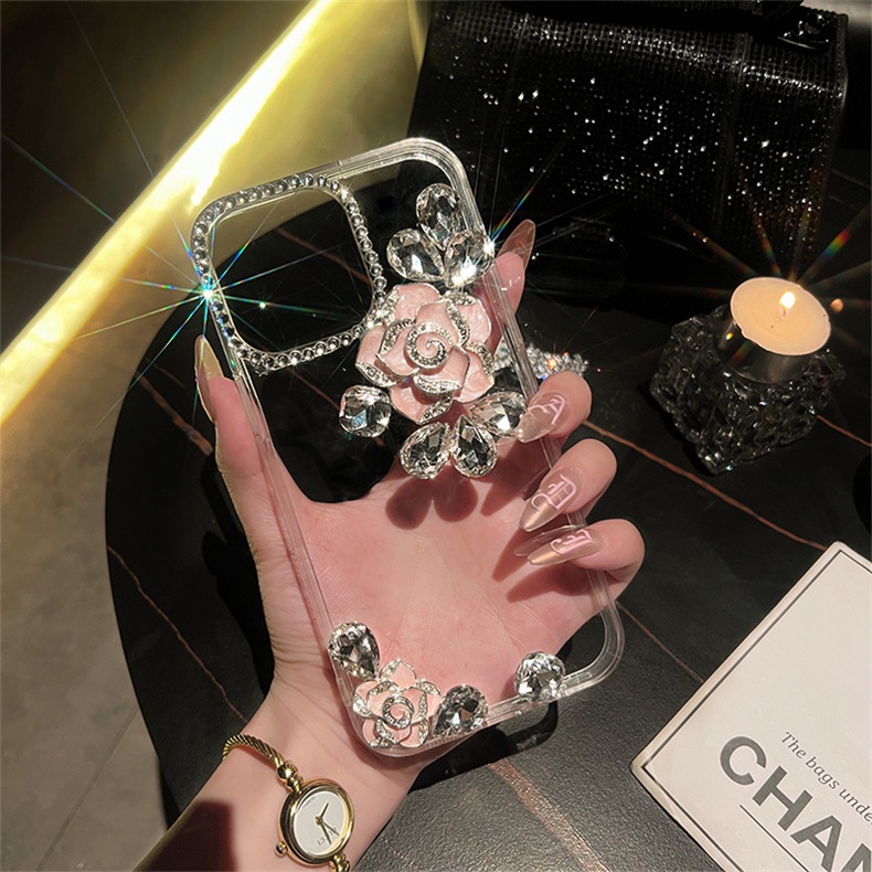 Diamond Flower Cewek Case for iPhone 16 15 14 13 12 11 pro max 16 plus ...