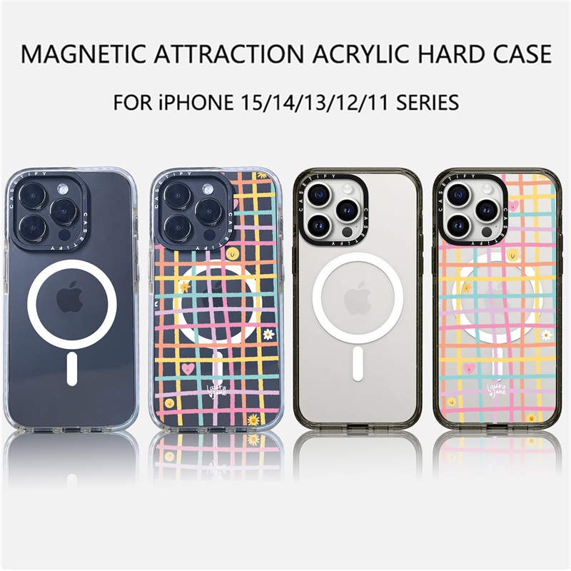 CASECASE X Gingham Magnetic suction Black&White Edge Clear Sideband ...