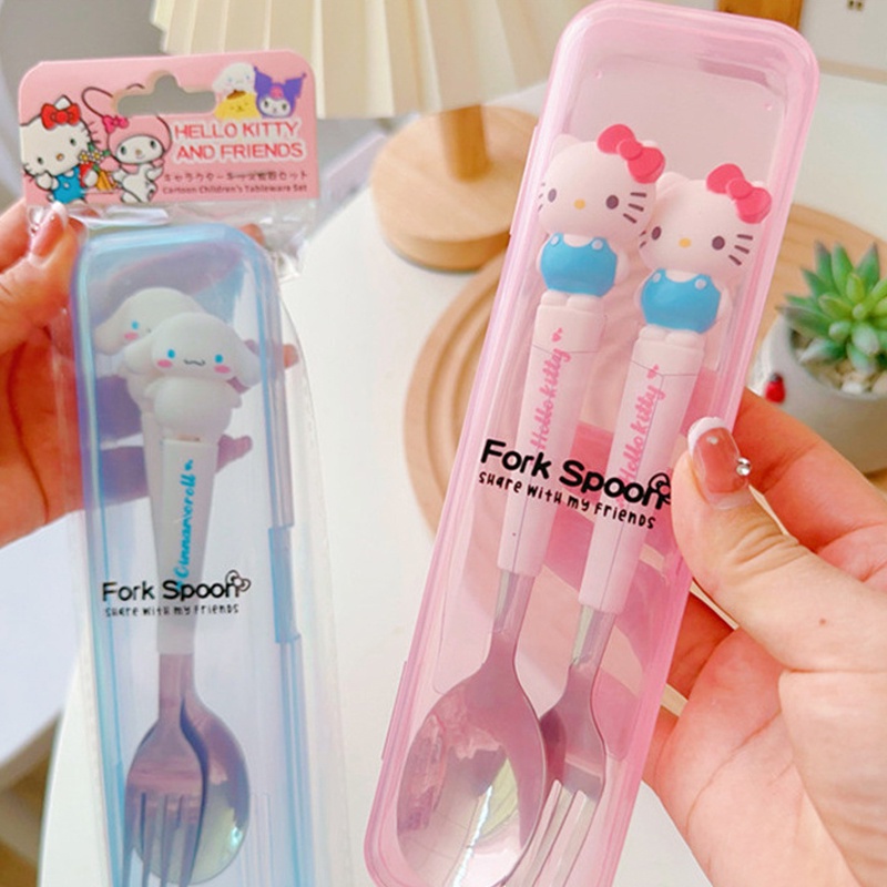 2pcs Cute Sanrio Hello Kitty Kuromi Cinnamoroll PomPomPurin Fork Spoon ...