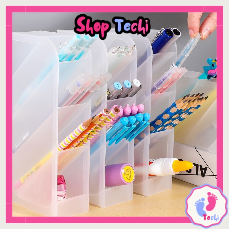 Diagonal 4-tier pen shelf, matte white 4-compartment pen holder ...