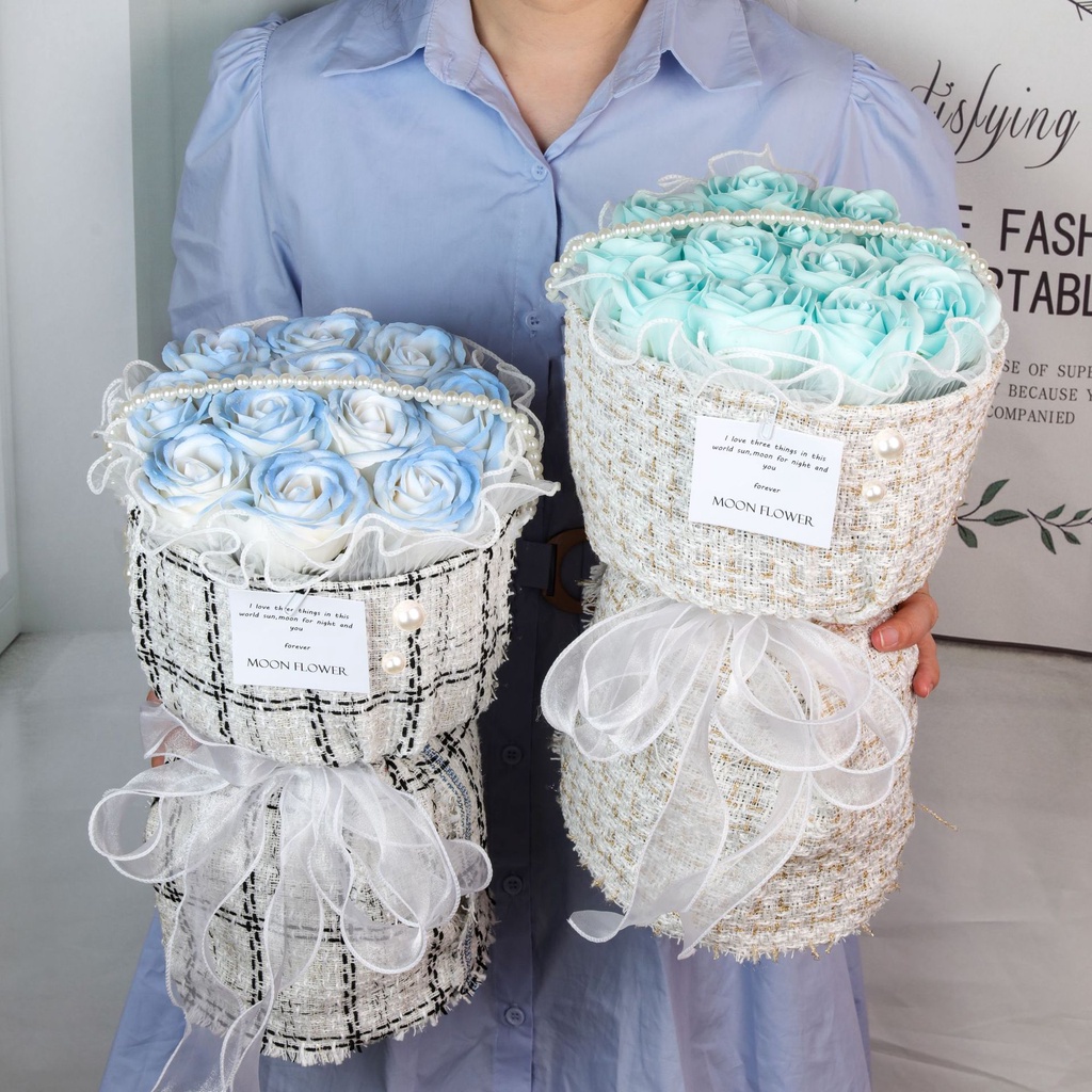 Hand held bouquet, crushed ice blue soap rose bouquet, teacher's ...