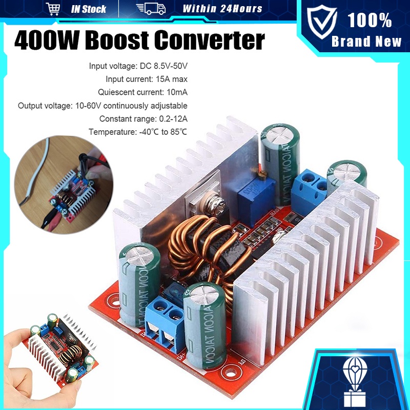 400W 15A DC-DC Boost Converter 8.5-50V To 10-60V Step-up Power Supply Module Adjustable Voltage ...