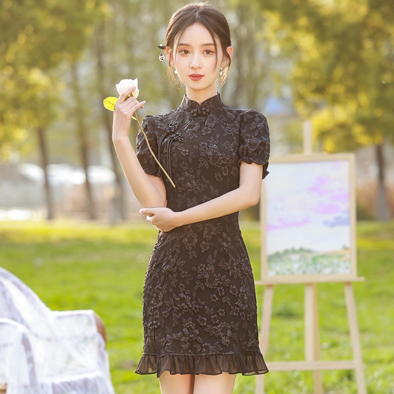 New black fishtail short fashion cheongsam dress CA122704*-*- | Shopee ...