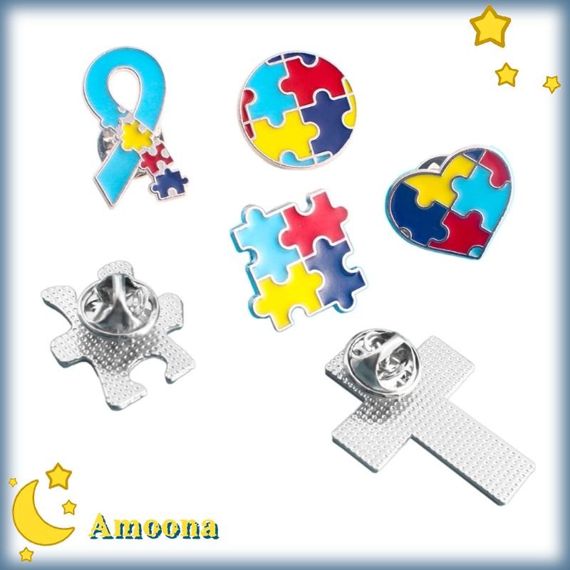 AMOONA 6 Pcs Set Autism Awareness Pins Enamel Pins Autism Puzzle ...