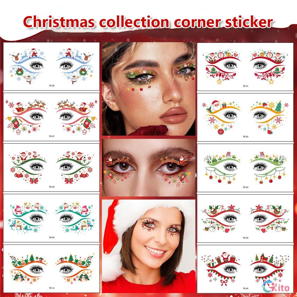 10pcs/Set Colorful Eyes Makeup Stickers Christmas Eye Tattoo Stickers ...