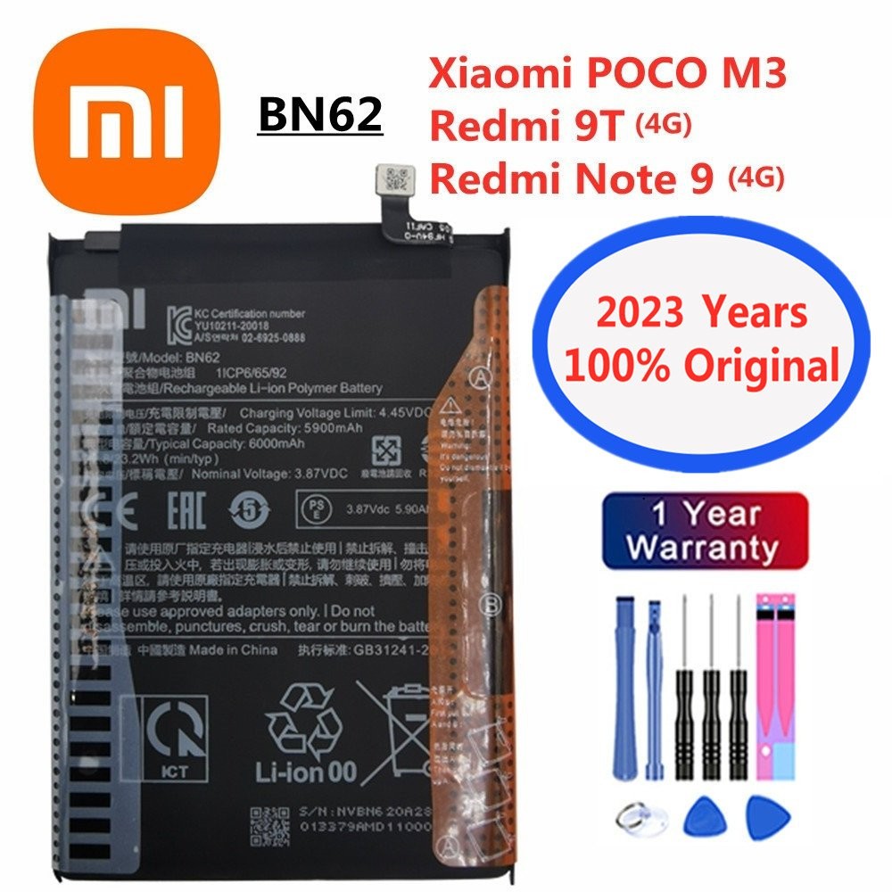 6000mAh BN62 Xiao mi Original Xiaomi POCO M3 Redmi 9T Note 9 4G Version ...