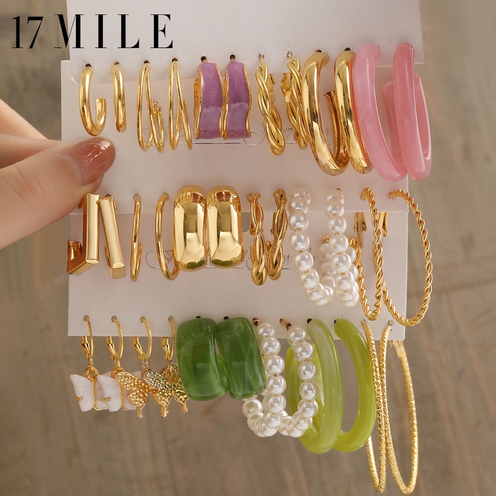 Colorful Resin Earring Set Butterfly Pearl Fashion Gold Hoop Earrings ...