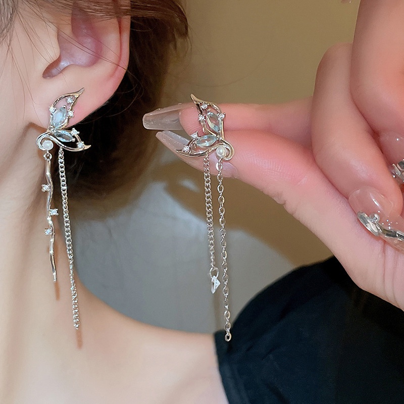 Rhinestone Butterfly Niche Asymmetric Chain Tassel Light Luxury Long ...