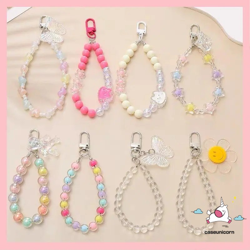Cute Macaron Colorful Beads Accessories INS Keychains Lanyard Chain ...