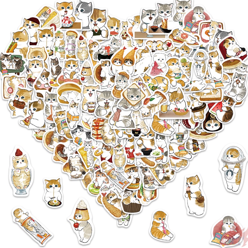 100Pcs/Set Mofu_sand Kitten Series 04 Cats Delicious Food Stickers DIY ...