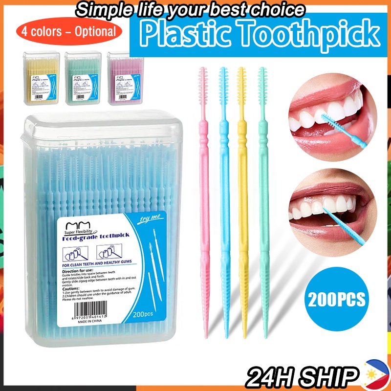 200pcs Double Head Tooth Floss Dental Floss Plastic lnterdental For ...