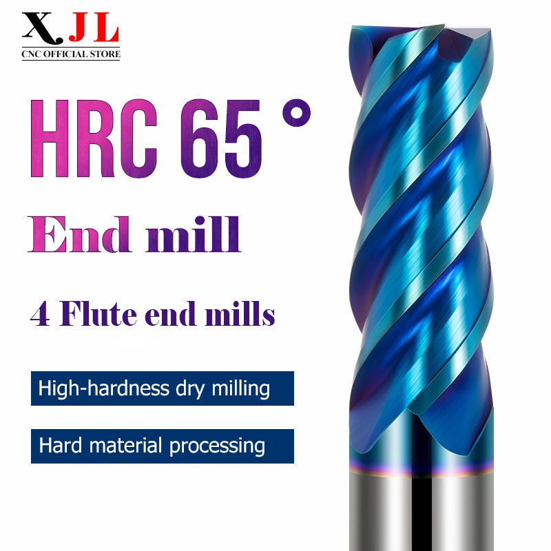 XJL Carbide End Mill HRC65° Square Nose endmill 4 Flute Blue Nano ...