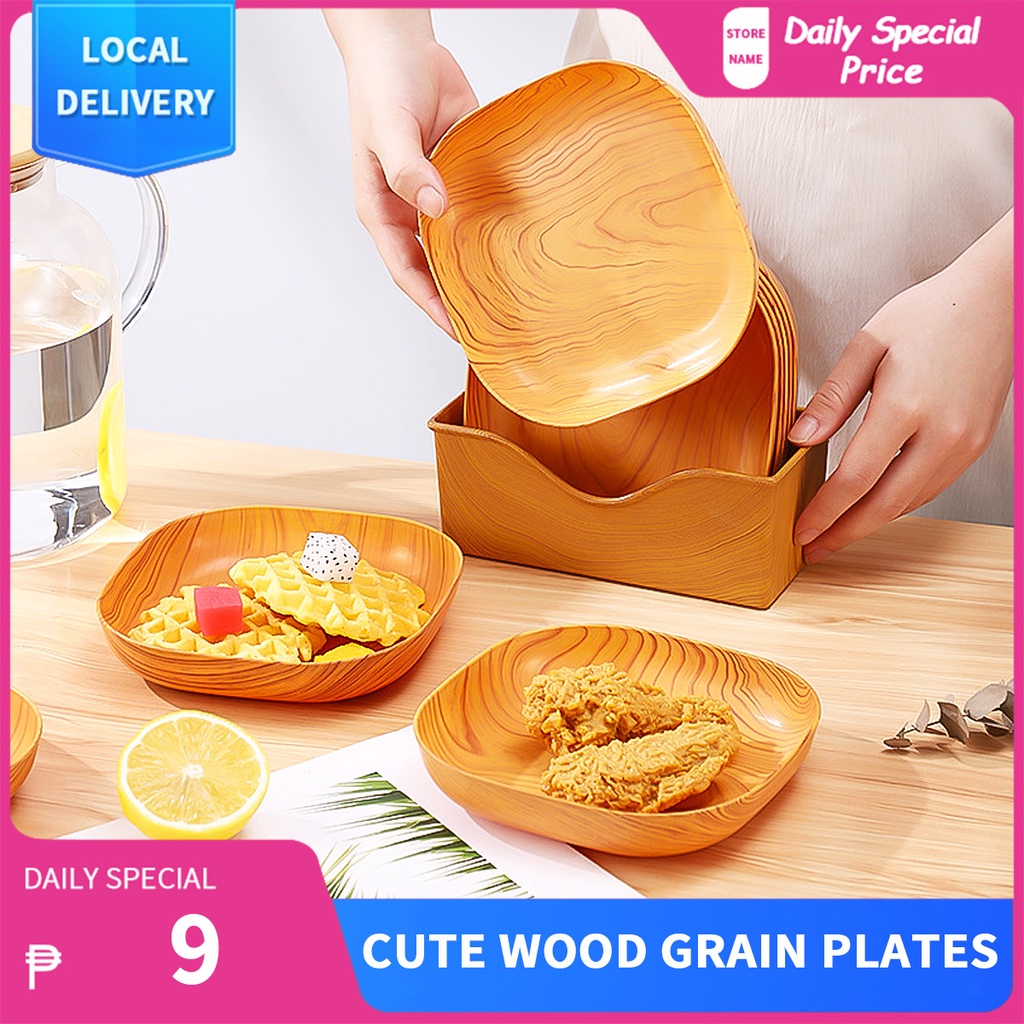 14.5cm Grain Plates with Base Wooden Design Tableware Kitchen Square ...