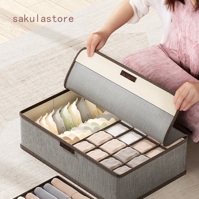 Closet Underwear Organizer Storage Box with Lid, Collapsible Dustproof ...