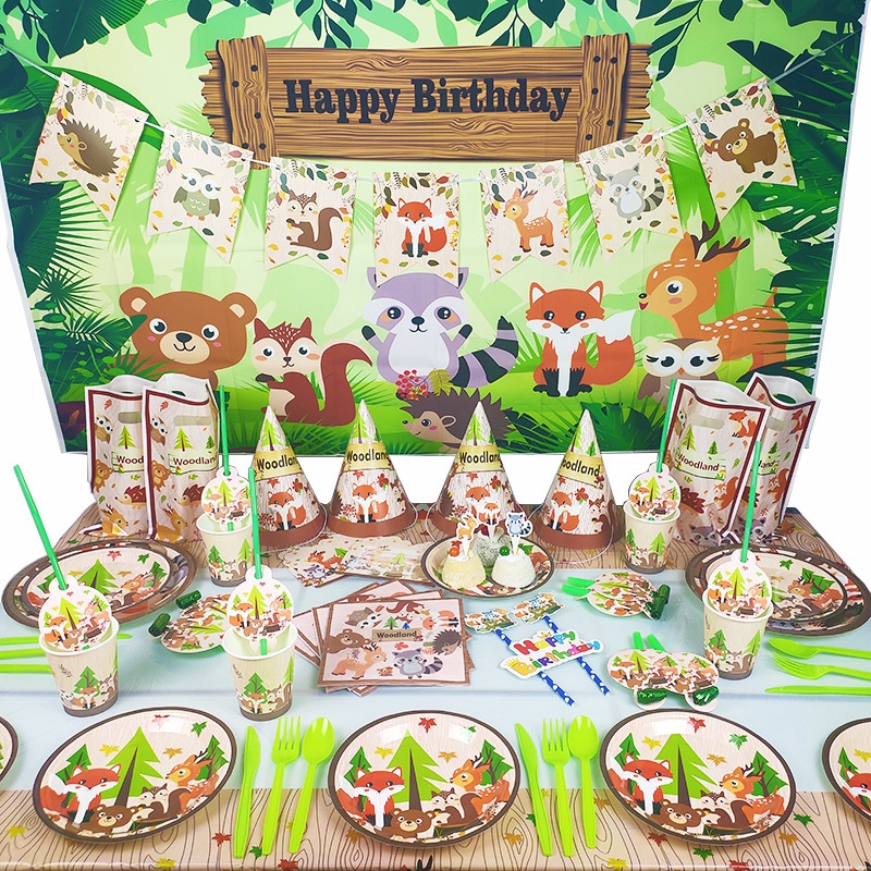Forest Animal Themed Birthday Party Decorations Cute Cartoon Squirrel ...